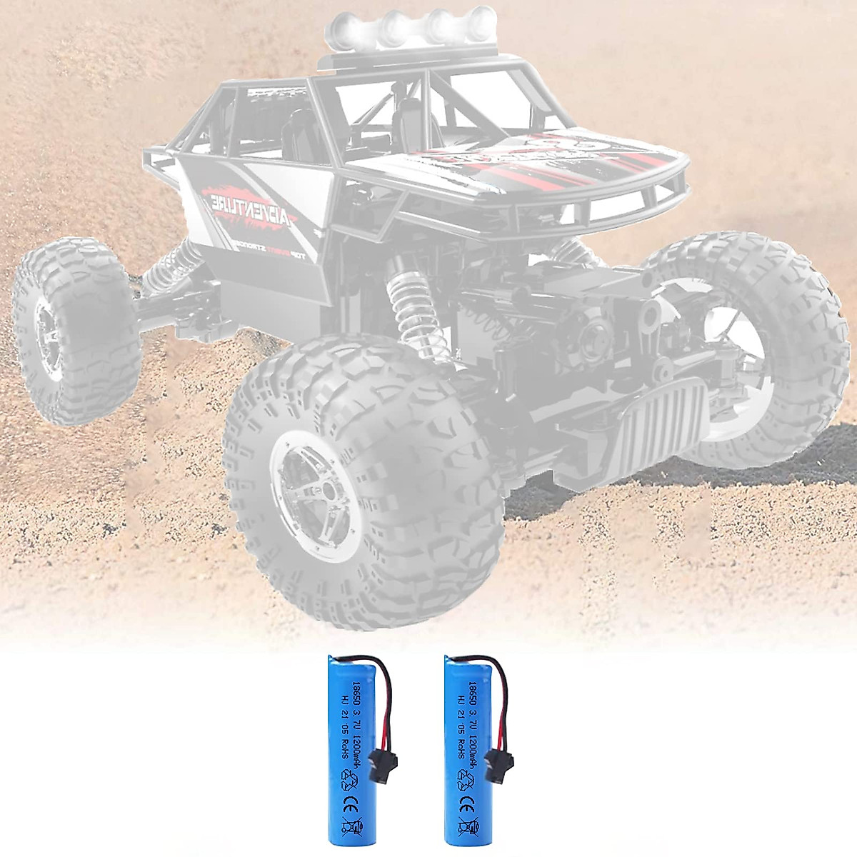FPVERA 3.7V 1200mAh Li-ion Battery 2PCS 3.7Volt Rechargeable Batteries with USB Charger Cable SM-2P Plug for RC Car Drift Monster Truck Off-Road Vehicle Remote Control Car High-Speed Climbing Racing