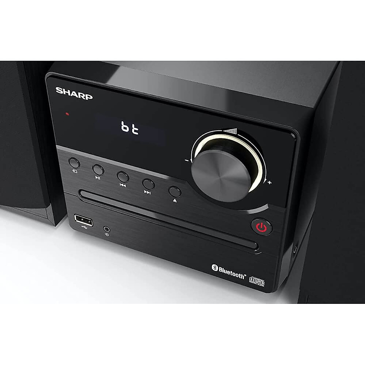 Sharp XL-B512 Micro Component Wireless Bluetooth Audio Streaming & CD Player Wood Speaker System + Remote, USB Port, MP3 Playback, FM Stereo Digital Tuner, Aux Input, Black Oak