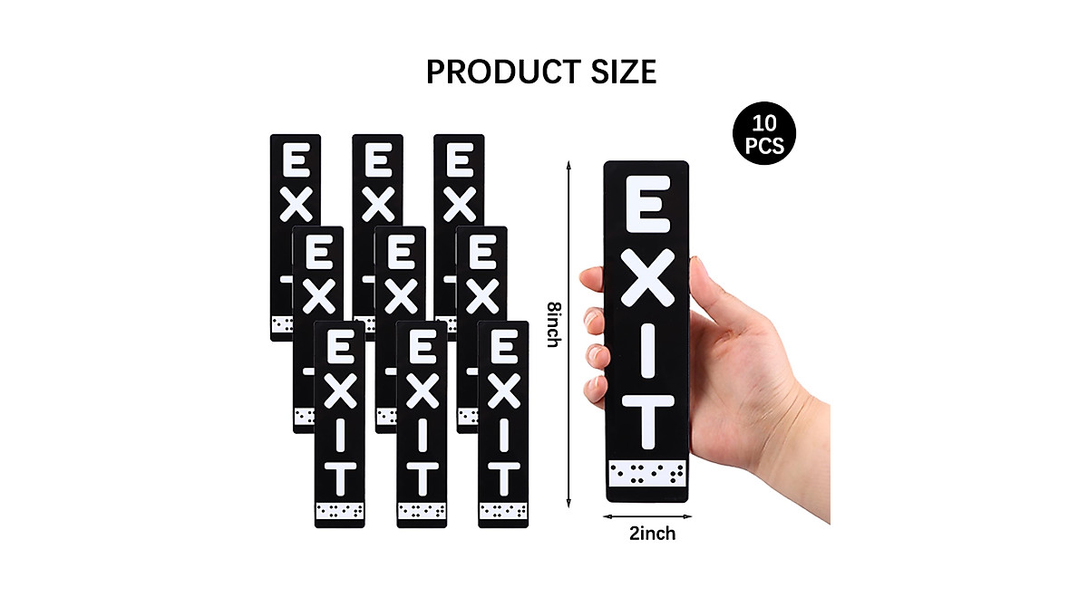 Youdaju Vertical Exit Signs with Braille - 10 Pcs Pack