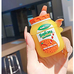 Compatible with Airpods 1&2 Case,Cute Fun Fashion Cartoon Design Pattern Skin, Luxury Drink Character Silicone Air pods Cover Stylish Kits Soft Skin Cases Boys Teens Men for Airpods - Orange Juice
