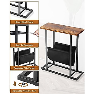 MULISOFT Side Table for Small Spaces, End Table with Magazine Holder, Narrow Side Table for Living Room, Small Table with Metal Frame, Small Bedside Tables for Bedroom, Slim Couch Side Table