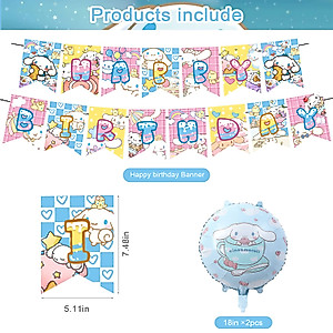 Cartoon Dog Birthday Party Decoration, Dog Include Kawaii Cartoon Theme Birthday Banner, Cake Topper, Latex Balloons, Foil Ballons for Kids Birthday Party Supplies, Baby Shower