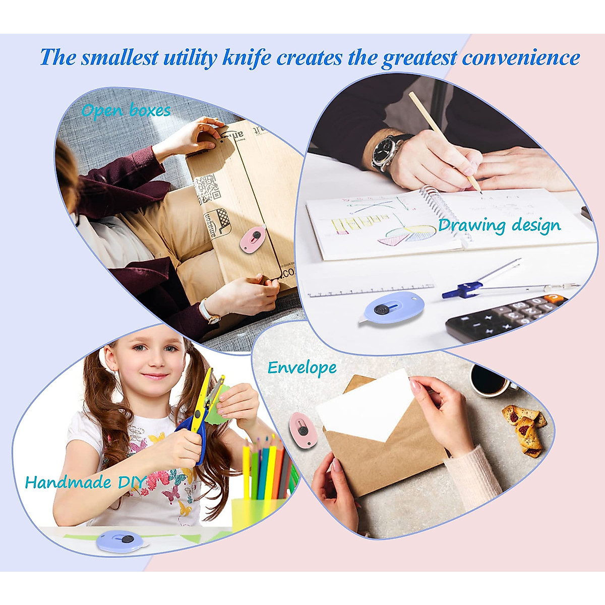 Mini Ceramic Box Cutter, 6pcs Package And Box Opener, Retractable Safety Cutters, Small Utility Knife Ceramic Blades with Keychain Hole