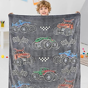 Boys Truck Car Toys Unique Gifts for Kids Glow in The Dark Blanket Valentine's Day Gifts Glowing Cartoon Tractor Throw Blanket Soft Fleece Blanket Excavators Room Bed Sofa Decor Blankets