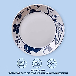 Corelle Everyday Expressions 4-Pc Salad Plates Set, Service for 4, Durable and Eco-Friendly 7-1/2-Inch Plates, Higher Rim Glass Lunch Plate Set, Microwave and Dishwasher Safe, Rutherford