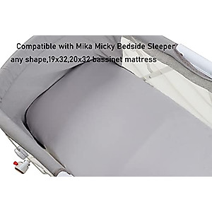 Satin Bassinet Sheet 2 Pack Ultra Soft Silk Compatible with Mika Micky Bedside Sleeper Fits Perfectly on 19 x 32 Inch Bed Side Sleeper Mattress Pad Protect for Baby Hair and Skin Grey White