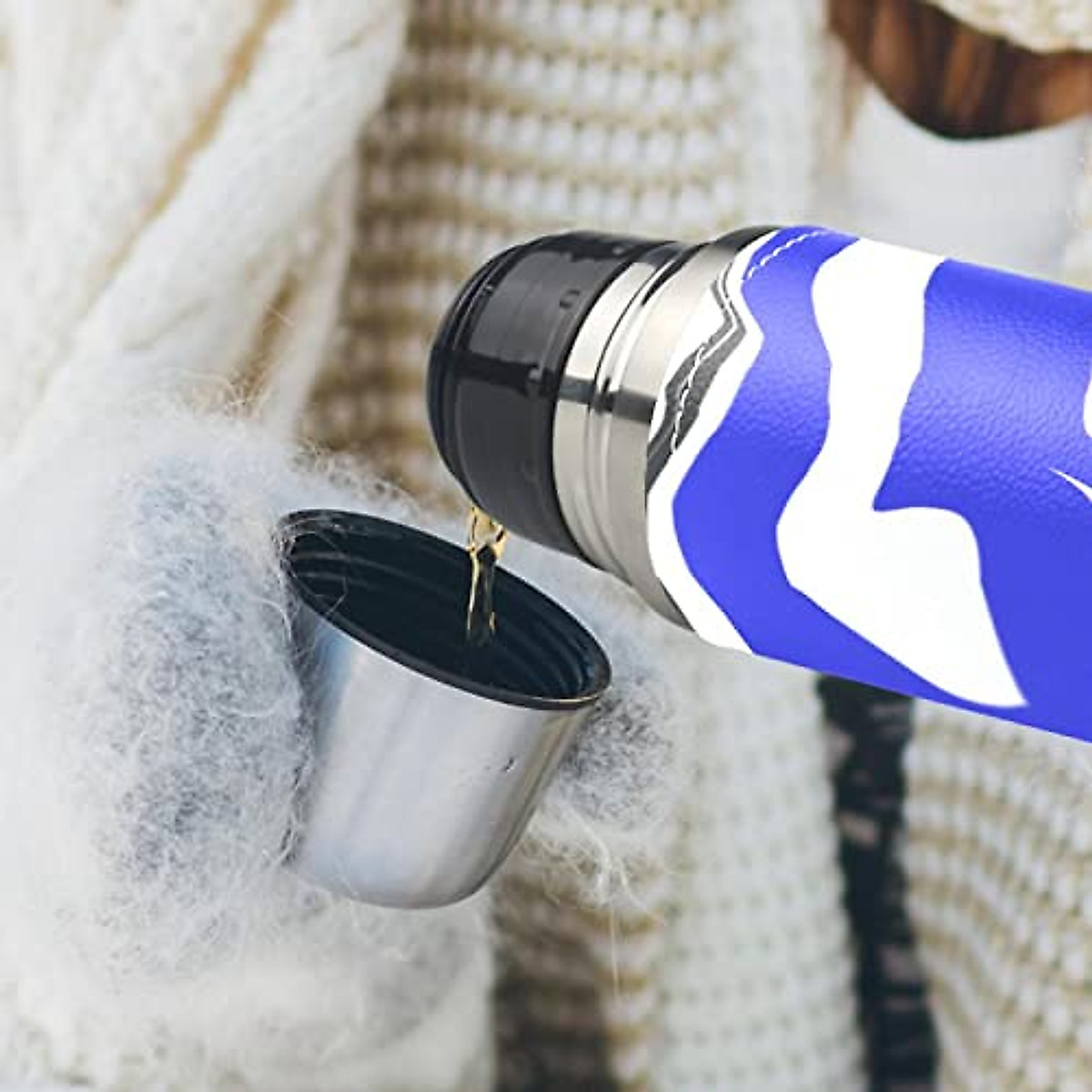 Stainless Steel Leather Vacuum Insulated Mug Abstract Texture Thermos Water Bottle for Hot and Cold Drinks Kids Adults 16 Oz