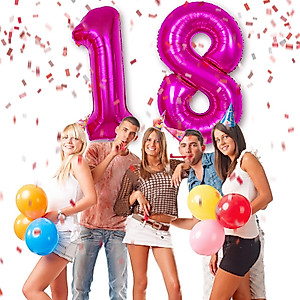 Giant 40 Inch Hot Pink 18 Balloon Numbers Happy 18th Birthday Decorations for Girls Huge 18 or 81 Foil Mylar Helium Number Balloons Dark Pink 81 Number Balloons Wedding Anniversary Party Supplies