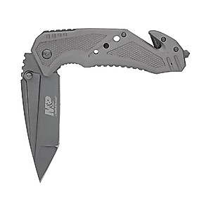 Smith & Wesson M&P SWMP11G 8.9in High Carbon S.S. Folding Knife with 3.8in Tanto Point Blade and Aluminum Handle for Outdoor, Tactical, Survival and EDC,Grey