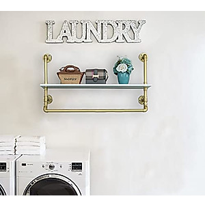 BOTAOYIYI Gold Clothing Rack, 40 inch Industrial Pipe Clothing Rack, Hanging Garment Clothes Wall Mounted with Shelves Shelving Rod White for Boutiques Retail Laundry Room Bedroom(39.4x9.8x19.7)