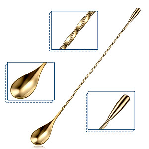4 Pieces Cocktail Spoon Bar Stirring Spoon Long Handle Stainless Steel Spiral Pattern Cocktail Mixing Shaker Spoon, 12 Inch, 4 Colors (Multicolor, Blue, Purple, Champagne)
