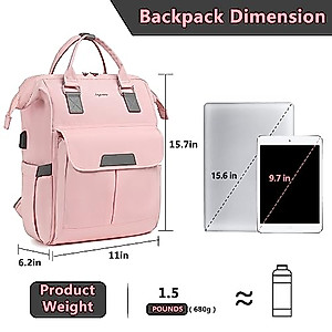 Laptop Backpack Travel Women Bag- 15.6 Inch Computer Backpack Anti Theft Daypack Casual School Bag College Backpack Teacher Nurse Work Book bags with USB Charger for Teens Girls Women Students Pink