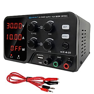LWLONGWEI DC Power Supply Variable,30V 10A Adjustable Switching Regulated DC Bench Power Supply with 4-Digits LED Power Display 5V/2A USB Output, Coarse and Fine Adjustments Black