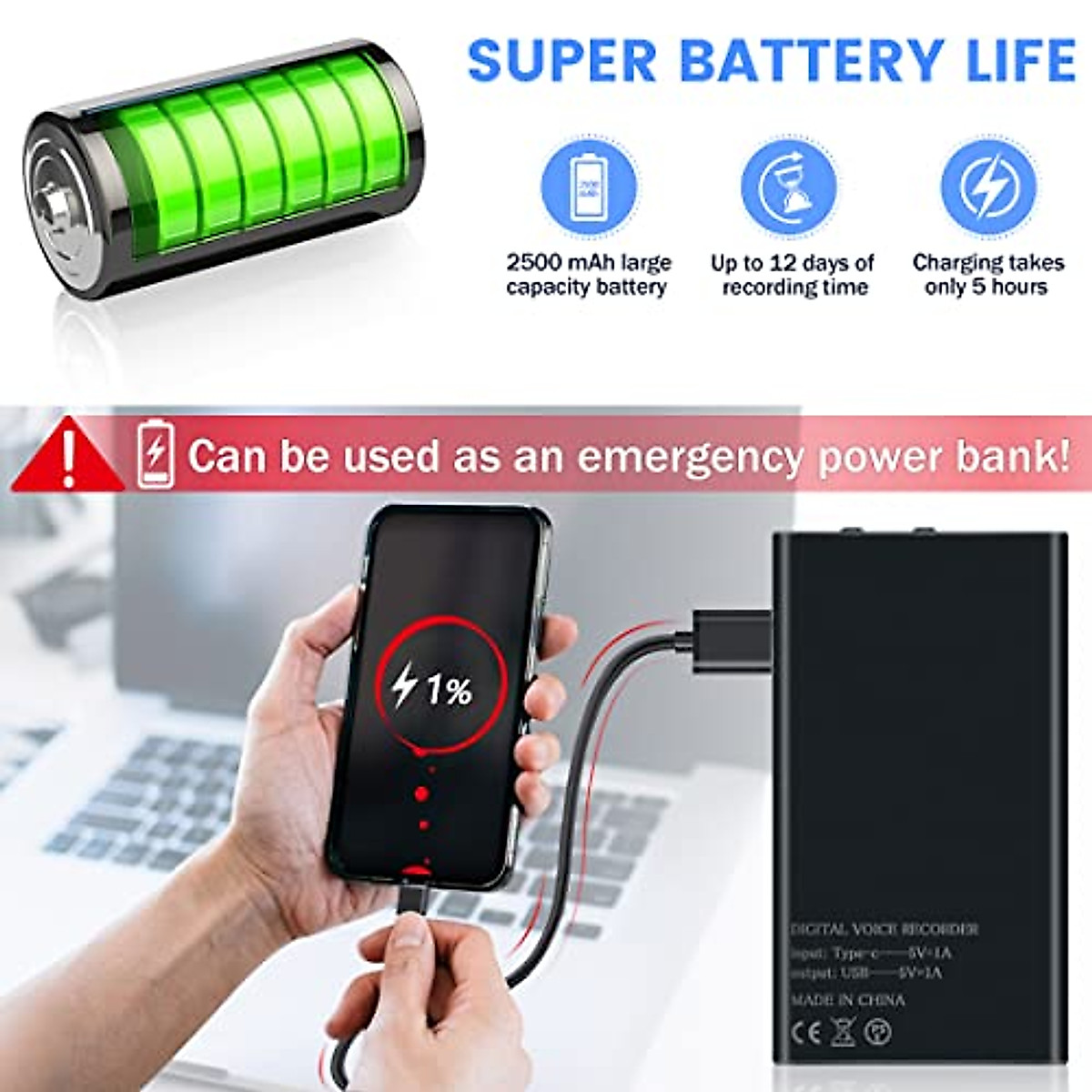 Voice Recorder - 288 Hours Long Continuously Record, 2500mAh Battery Long Standby - Strong Magnetic-32GB Portable Sound Recorder Device for Interview, Meeting, Lecture and Class
