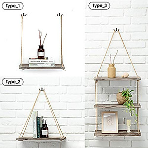 J JACKCUBE DESIGN Hanging Shelves Wall Plant Shelf Floating Shelves with Rope for Bedroom Bathroom Living Room Farmhouse Boho Room Decor, Triangle Rope Rustic Wood Display Shelf(Set of 2) - MK555AA