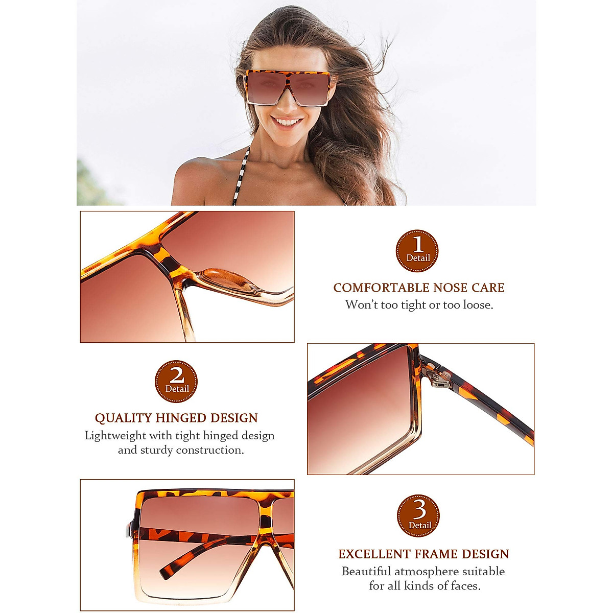 Frienda 6 Pieces Oversized Shades Square Top Sunglasses Square Oversized Sunglasses Fashion Shades for Women