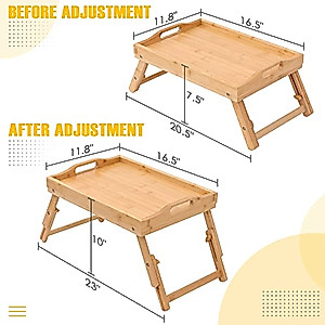JESSILIN HOME Bamboo Bed Tray Table, Breakfast Tray for Eating with Folding Adjustable Legs & Handles, Whole Bamboo