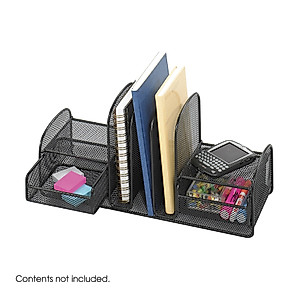 Safco Product 3263BL Onyx Mesh Desk Organizer with Three Vertical Sections, Two Baskets, Home, Office & Classroom Organization Black, 7.8" x 17" x 6.8"