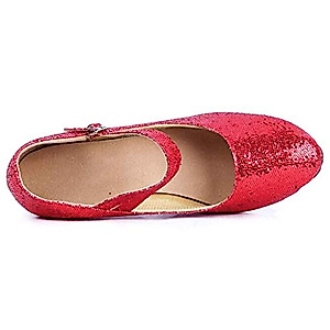 Mid-High Heels Glitter Dance Shoes Women Ballroom Latin Tango Rumba Dance Shoes High Heels Shoes (Red, 7)