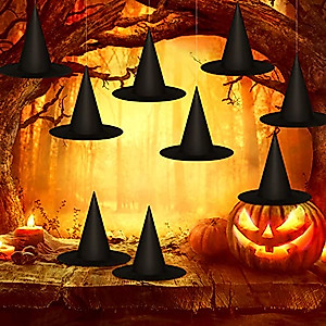 ADXCO 12 Pieces Halloween Black Witch Hat Witch Cap Halloween Witch Costume Accessories with 109 Yards Hanging Rope for Halloween Decorations Halloween Party Supplies