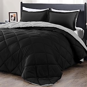 downluxe Queen Comforter Set - Black and Grey Comforter Set Queen, Soft Bedding Sets for All Seasons -3 Pieces - 1 Comforter (88"x92") and 2 Pillow Shams(20"x26")
