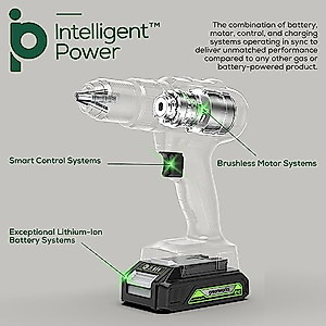 Greenworks 24V Brushless Cordless Drill Kit, 310 in./lbs, 18+1 Position Clutch, 1/2 '' Keyless Chuck, Variable Speed, (2)2Ah Batteries with 2A Charger, LED Light, 8pcs Drill Bits with Tool Bag