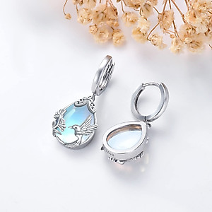 Moonstone Hummingbird Earrings Teardrop Dangle Huggies Earrings 925 Sterling Silver Hoop Earrings Jewelry for Women