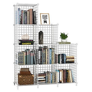 AWTATOS Wire Cube Storage Organizer, Closet Organizers and Storage, Metal 9 Cube Storage Shelves Bookshelf, Portable Closet Clothes Organizer for Bedroom, Home, Office, White