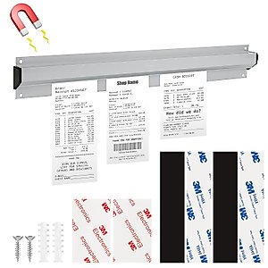 16 Inch Restaurant Receipt Holder with Ticket Rack Magnetic Note, Silver Kitchen Slide Check Rack, Bill Orders Ticket Holder Tab Aluminum Display Rail for Restaurant Cafes Pubs Bars