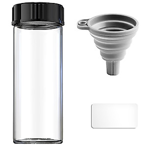 Glass Sample Vials,Wide Mouth Glass Bottle Boro 3.3 with Black Cap for laboratory,reagents bottle,leaf teas, spices,herbs, medication,paint,DIY Craft vials with sticker & Funnel (30mm 40ml 4pcs)