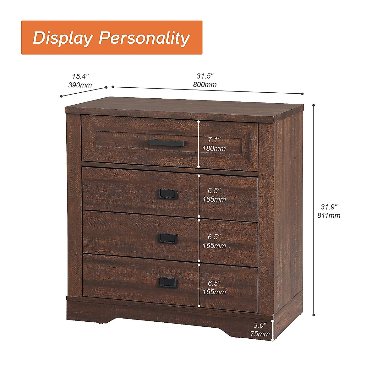 WAMPAT Kids Dresser for Bedroom, Baby Dresser with 4 Drawers Storage Organizer for Toddler Child with Wood Top Metal Frame for Living Room, Nursery, Closet, Apartment,Rustic Brown