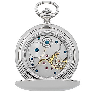 Gotham Men's Silver-Tone Railroad Dial Double Hunter 17 Jewel Mechanical Pocket Watch # GWC18806S
