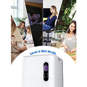 Petsaint 26L/5.7Gal Humidifier for Large Room Up to 3000 ft², 6-core atomization, 2000 mL/h Mist Output, Remote Control and 6 Mist Level, Ultrasonic Cool Mist Humidifiers for Bedroom Whole House
