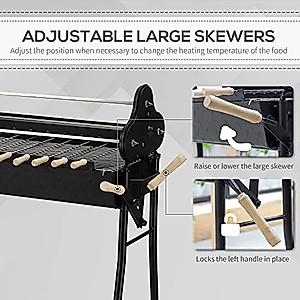 Outsunny Portable Charcoal BBQ Grills Steel Rotisserie Outdoor Cooking Height Adjustable with 4 Wheels Large/Small Skewers Portability for Patio, Backyard, Black