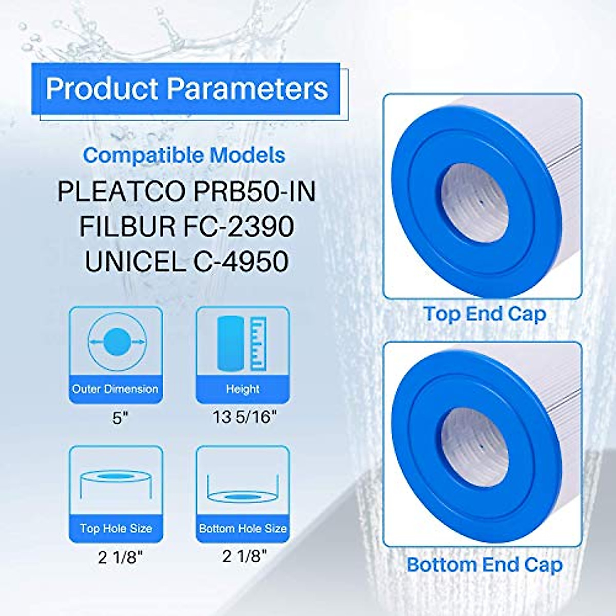 POOLPURE Garden Hose End Pre Filter and PRB50-IN Replacement Spa Filter Suit, Compatible with Unicel C-4950, Filbur FC-2390, 03FIL1600, 17-2380, Jacuzzi J200 Series Filter, 373045, 5X13 Drop i