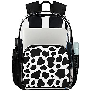 TropicalLife Heavy Duty Clear Backpack Stadium Approved PVC Transparent Backpack See Through Large Bookbag (Cow)