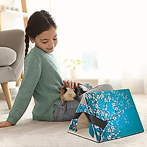 enheng Small Pet Hideout Japanese Sakura Flowers Hamster House Guinea Pig Playhouse for Dwarf Rabbits Hedgehogs Chinchillas