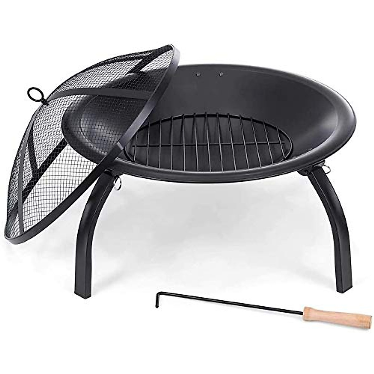 LEAYAN Garden Fire Pit Grill Bowl Grill Barbecue Rack 22 inch Fire Pit Steel Folding Outdoor Patio Heater Grill Camping Bowl BBQ with Poker, Grate, Grill with Cover BBQ Cooking for Camping Backyard