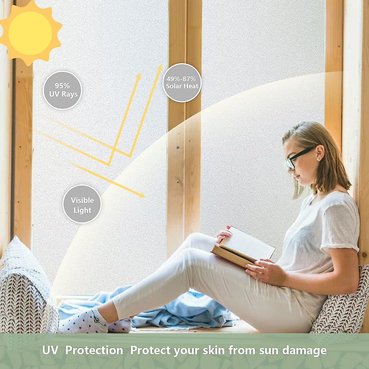 Privacy Window Film, HOMIDEK Frosted Glass Window film,Sun UV Blocking Static Cling Removable Frosting Window Tinting Film for Bathroom, Home,Office,Non-Adhesive(17.5"x78.7")