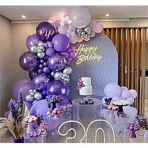 HKYOOD 128Pcs Purple Balloons Garland Arch Kit - 18 12 10 5 inch Pastel Purple Metallic Purple Metallic Silver Latex Balloon for Birthday Baby Shower Bridal Shower Wedding Princess Party Decorations