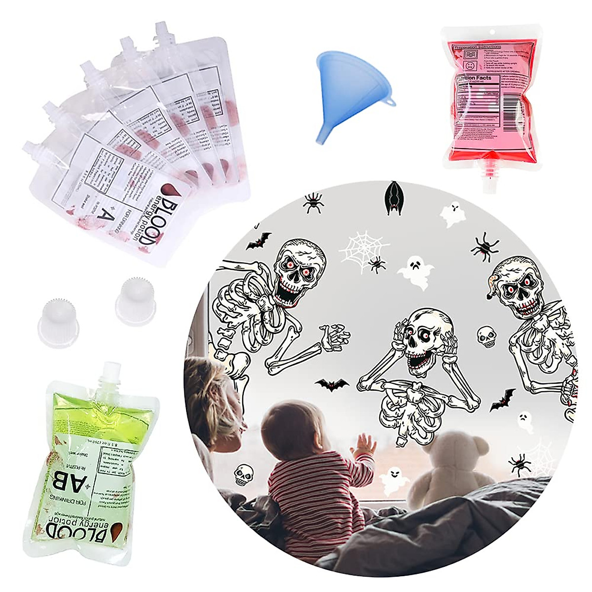 20 Pack Blood Bags for Drinks,8.5oz Anti-Leak Bags with Cap,Reusable Food Grade Bags,Decoration Cups for Halloween and Christmas