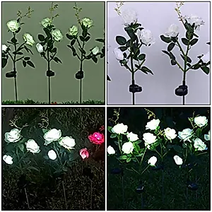 DOITOOL Decoration Lights Outdoor LED Garden Solar Flower Lights Rose Flower Lamp Stake Decorative Landscape Lights Ground Plug Light for Home Garden Lawn Way Party Decor White Outdoor Stakes
