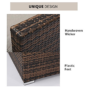 HOMPUS Outdoor Single Chairs All Weather Handwoven Mottlewood Brown Rattan w Warm Grey Cushion w Pillow for Garden, Poolside, Backyard