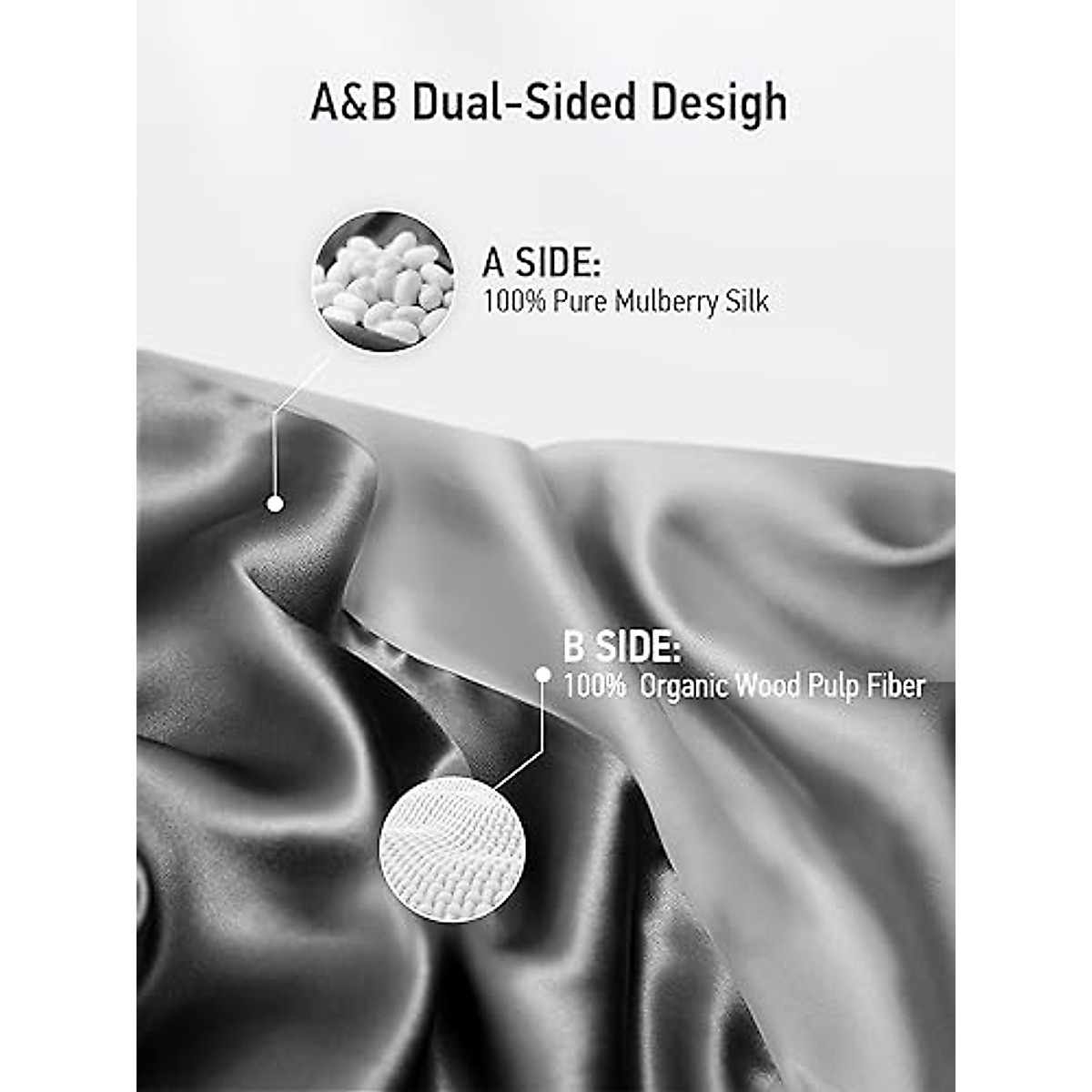 Lacette Silk Pillowcase for Hair and Skin 2 Pack, 22Momme 100% Mulberry Silk & Natural Wood Pulp Fiber Grade 6A Dual-Sided Silk Pillow Cases, Silk Pillow Cover with Zipper (Standard20 x26,Space Gray)