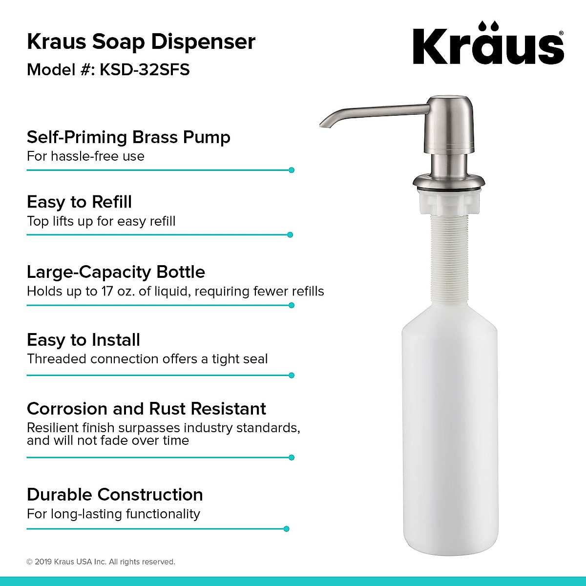 KRAUS Kitchen Soap and Lotion Dispenser in Spot Free Stainless Steel, KSD-32SFS