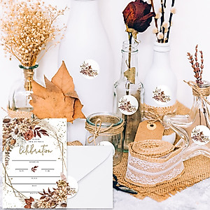 AnyDesign Boho Floral Invitations 20 Sets Rustic Floral Cards with Envelopes Stickers Watercolor Blank Invites for Baby Shower Wedding Birthday Dinner Party, 5 x 7 Inch