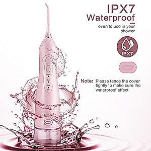 TOVENDOR Electric Water Flosser, Cordless Dental Oral Irrigator - 3 Modes, 3 Tips for Family Hygiene (300ML, Waterproof Waterflosser) (Pink)