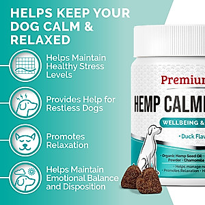 PREMIUM CARE Hemp Calming Chews for Dogs Anxiety - Made in USA, Calming Dog Treats, Dog Calming Chews - Anxiety Relief Treats, Dog Barking Deterrent, Anxiety Relief for Dogs, 60 Duck-Flavored Chews