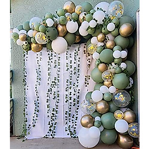 125pcs DIY Sage Green Balloon Garland Kit Olive Green White Gold Confetti and Metallic Gold Balloons for Wedding Birthday Party Baby Shower Decorations Jungle Safari Balloons