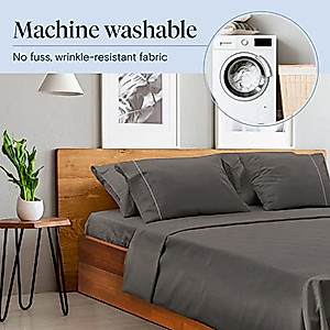 LuxClub 6 PC Sheet Set Bed Sheets Deep Pockets 18" Eco Friendly Wrinkle Free Sheets Machine Washable Hotel Bedding Silky Soft - Grey King